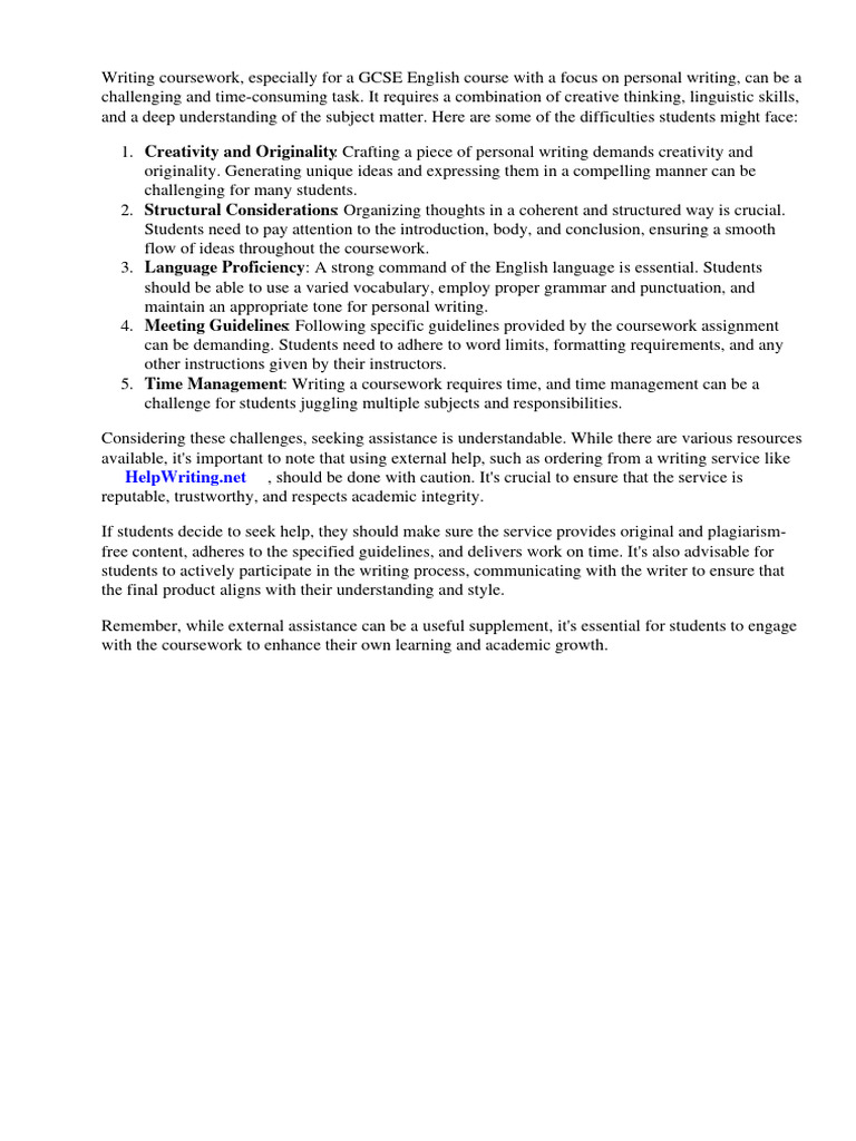 Gcse English Coursework Personal Writing | PDF | Writing | Creativity