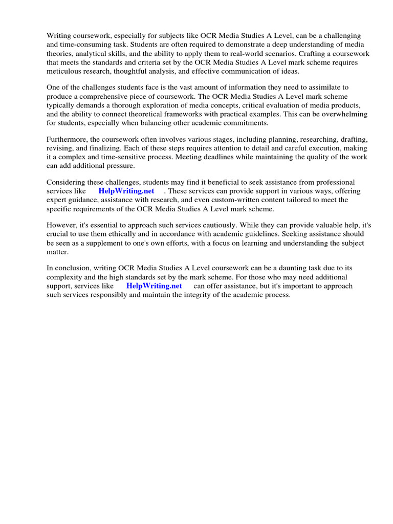 Ocr Media Studies A Level Coursework Mark Scheme | PDF | Essays | Theory