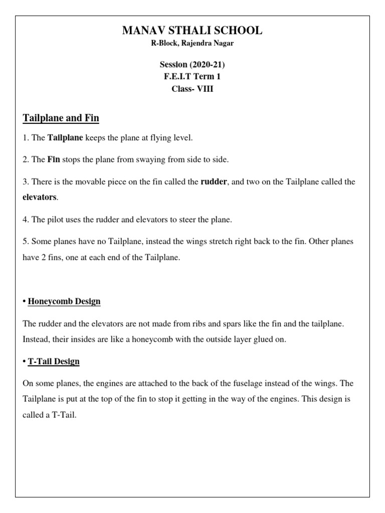 F.E.I.T Class VIII - The Tailplane and Fin of An Aircraft | PDF