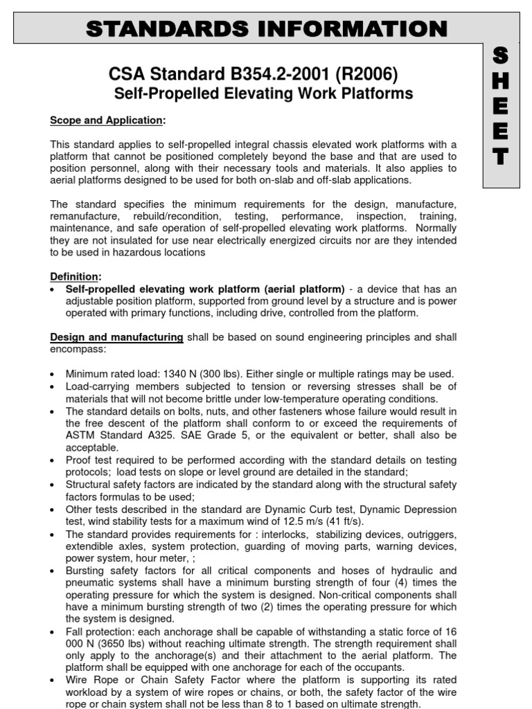 CSA B354.2-2001 Standard for Self-Propelled Elevating Work Platforms ...