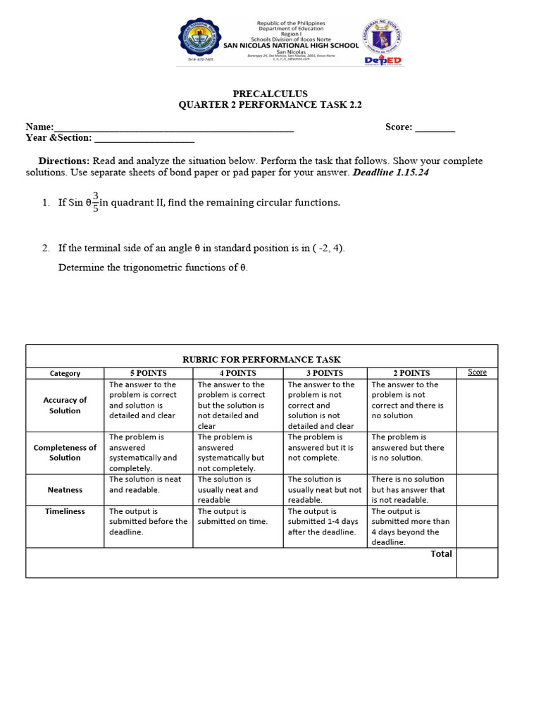 Precal Q2 PT 2.2 | PDF