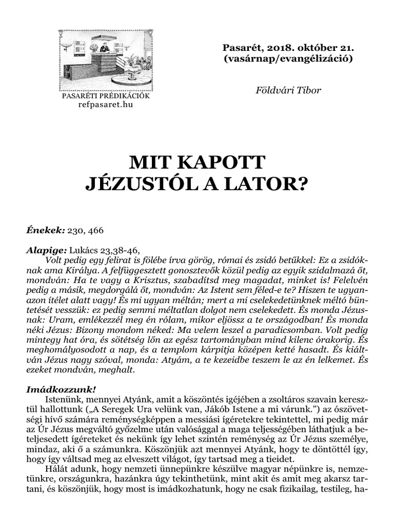 Mit Kapott Jézustól A Lator?: Refpasaret - Hu | PDF