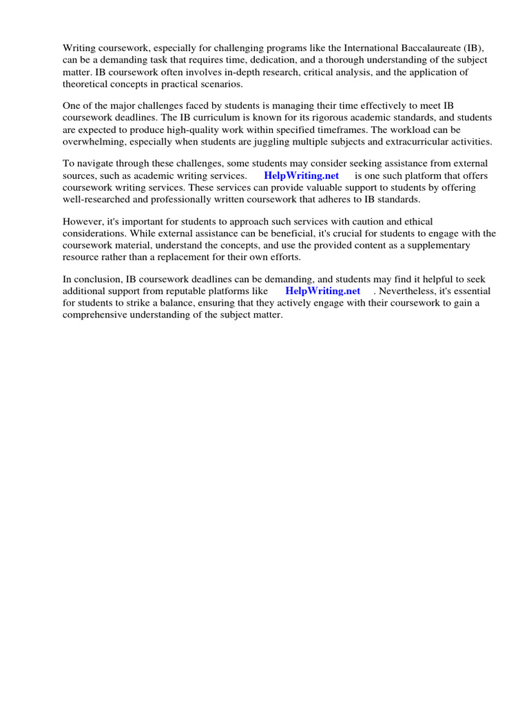 Ib Coursework Deadlines | PDF