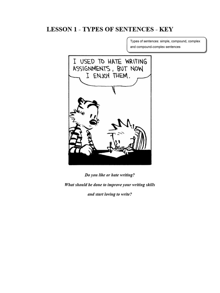Lesson 1 - Types of Sentences - KEY | PDF | Grammar | Syntax