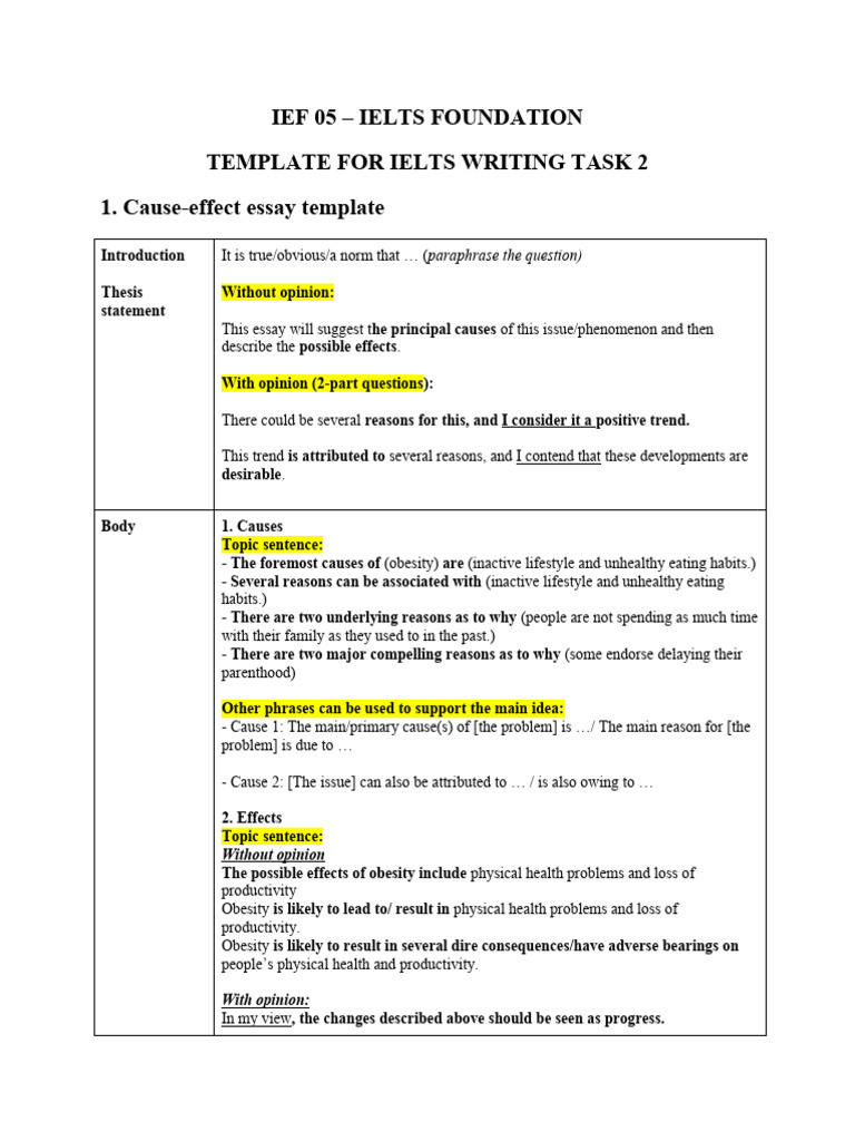 IEF05 - Lesson 5 - Task 2 Template - Cause-effect+Problem-solution | PDF