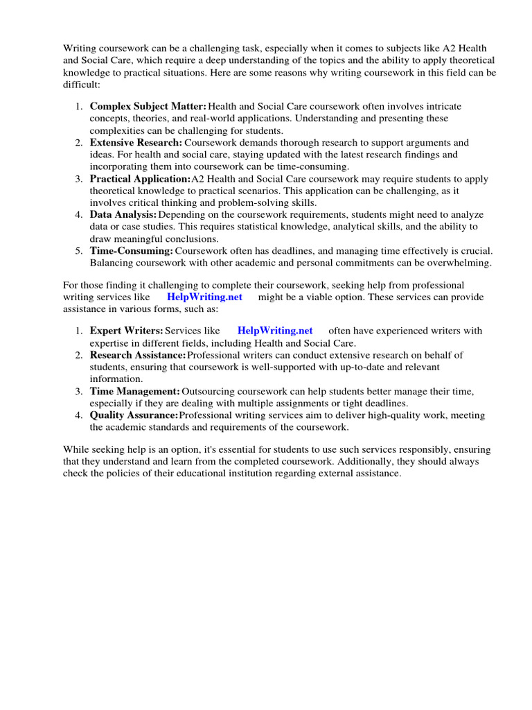 A2 Health & Social Care Coursework Tips | PDF | Theory | Expert