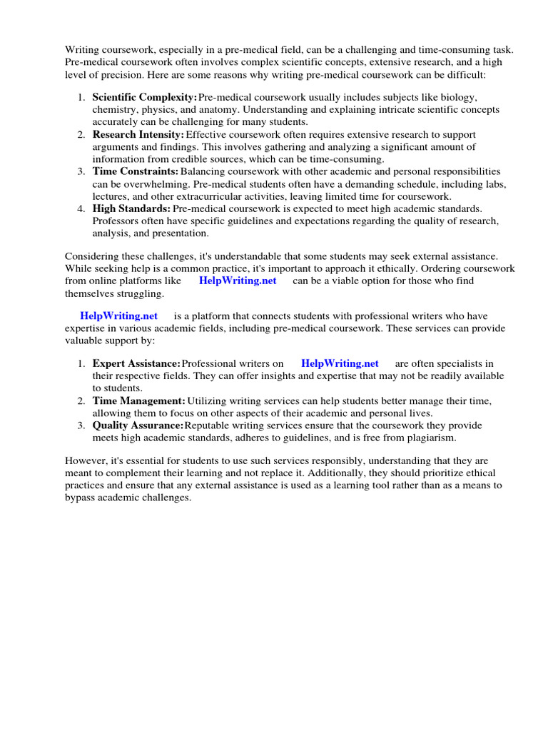 Pre Medical Course Work | PDF | Medical School | Medical College ...