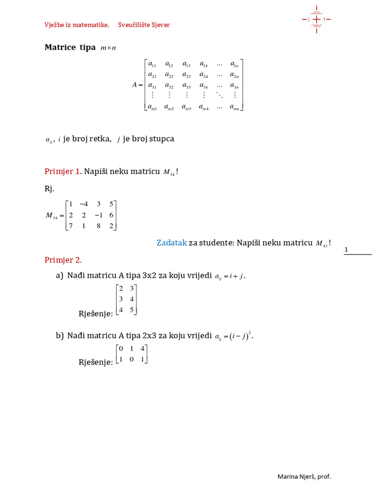 Matrice - Vježbe1 | PDF