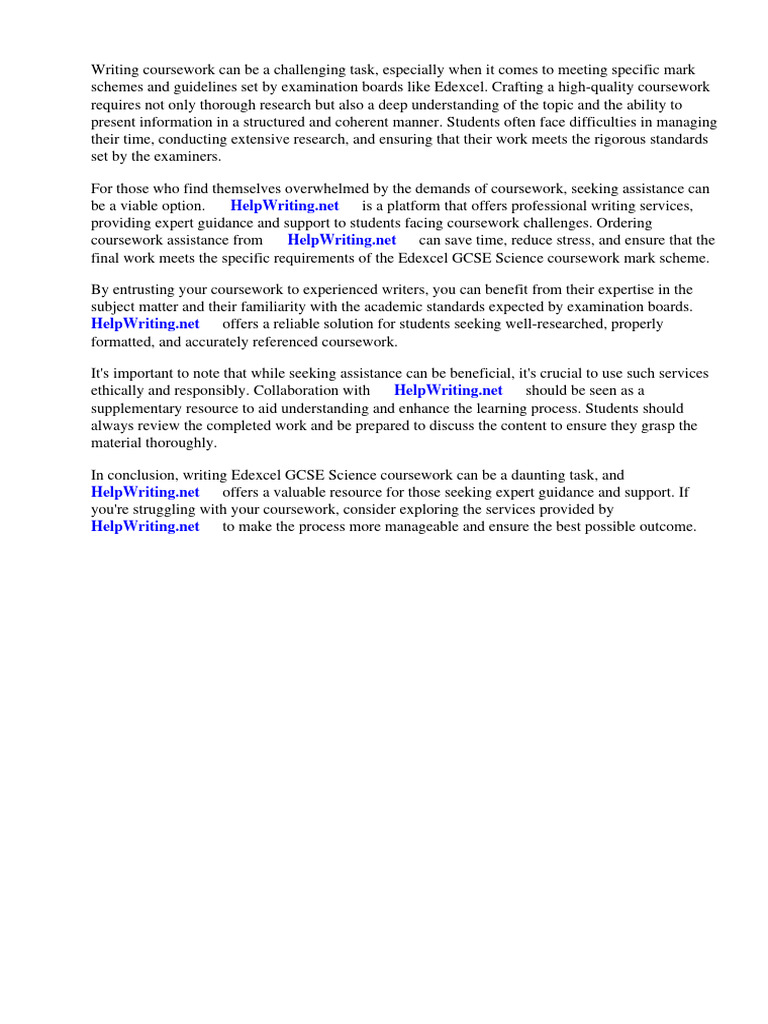 Edexcel Gcse Science Coursework Mark Scheme | PDF
