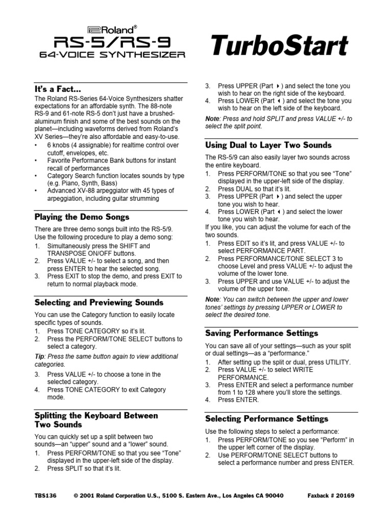 Roland RS5 e RS9 Turbo Start | PDF