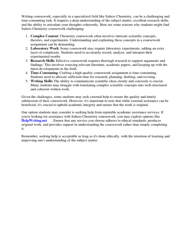 Salters Chemistry Coursework Help | PDF | Molecules | Chemistry