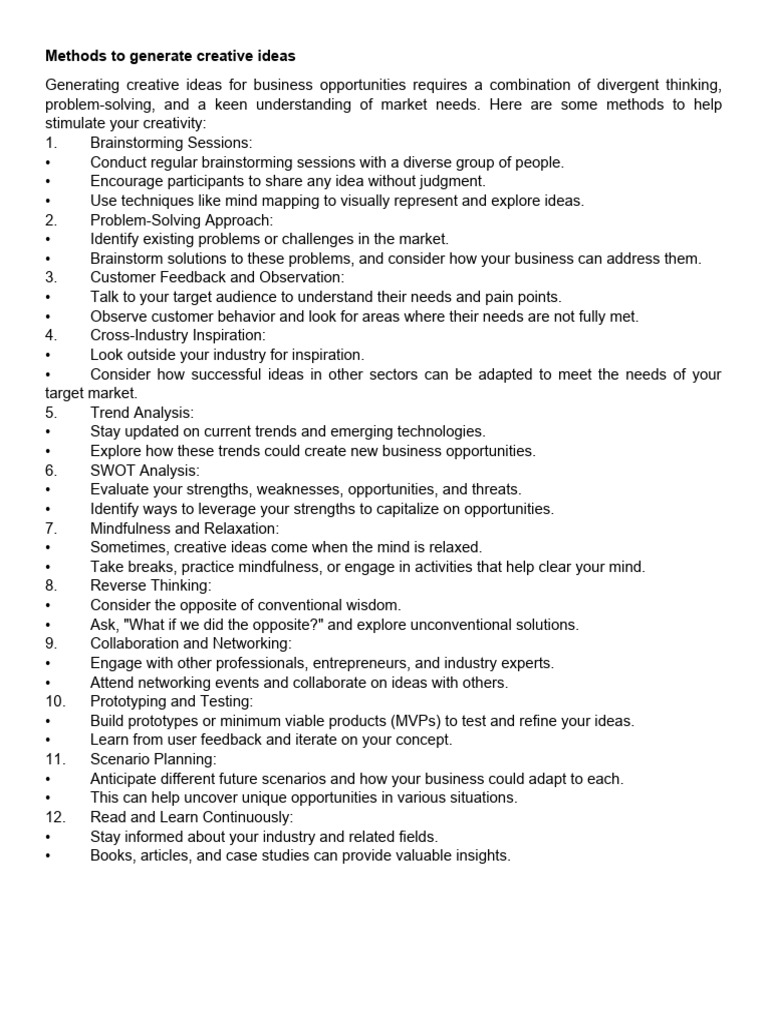 Methods To Generate Creative Ideas | PDF | Brainstorming | Cognition