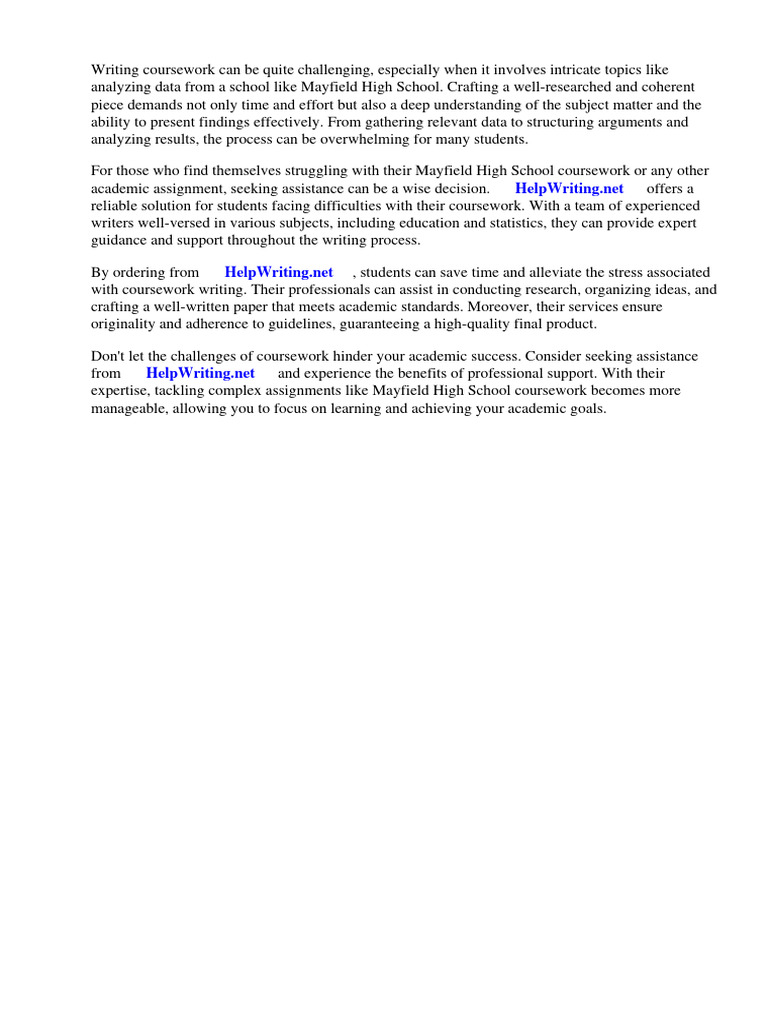 Mayfield High School Coursework Help | PDF | Cognition