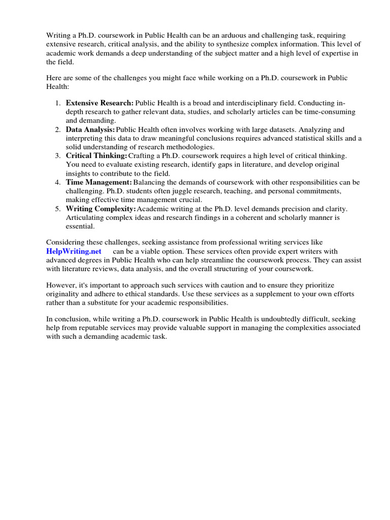 PHD Public Health Coursework | PDF | Cost Of Living | Public Health