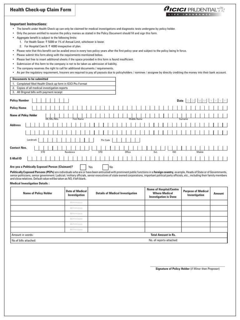 Health Check Up Claim Form 16 March | PDF | Cheque | Service Industries