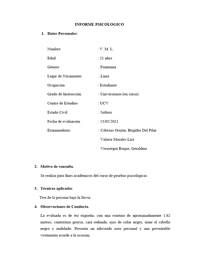 Informe Psicologico | PDF | Sicología | Ciencias del comportamiento