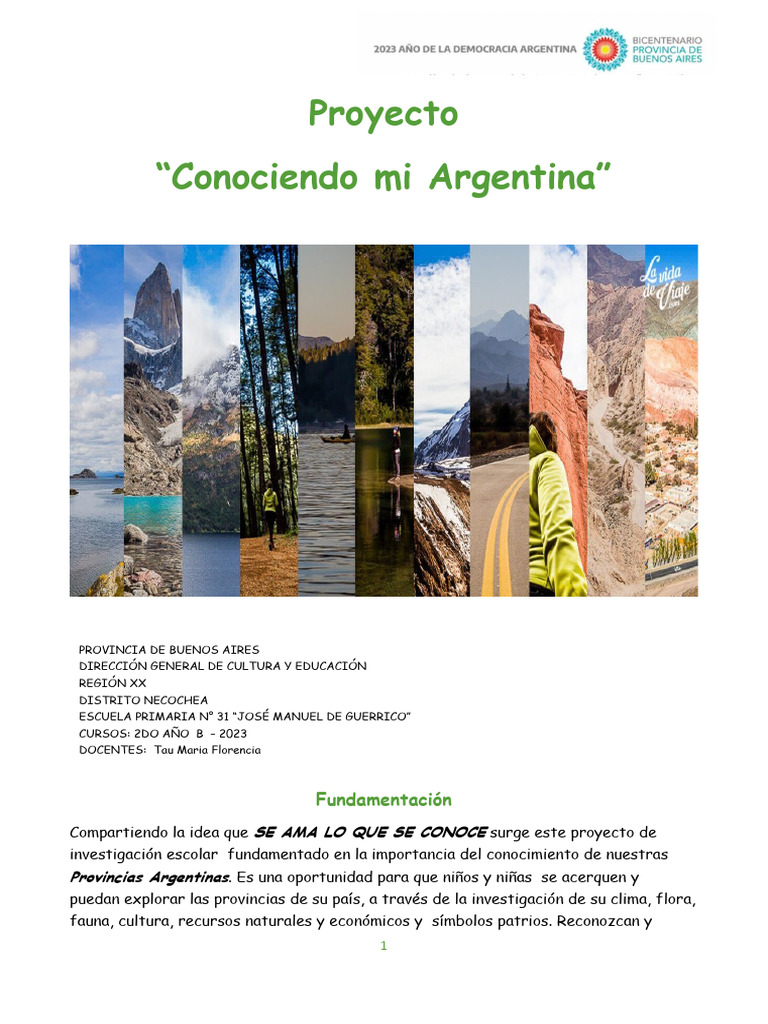 Proyecto "Conociendo Argentina" para Niños | PDF | Estudios de idiomas ...