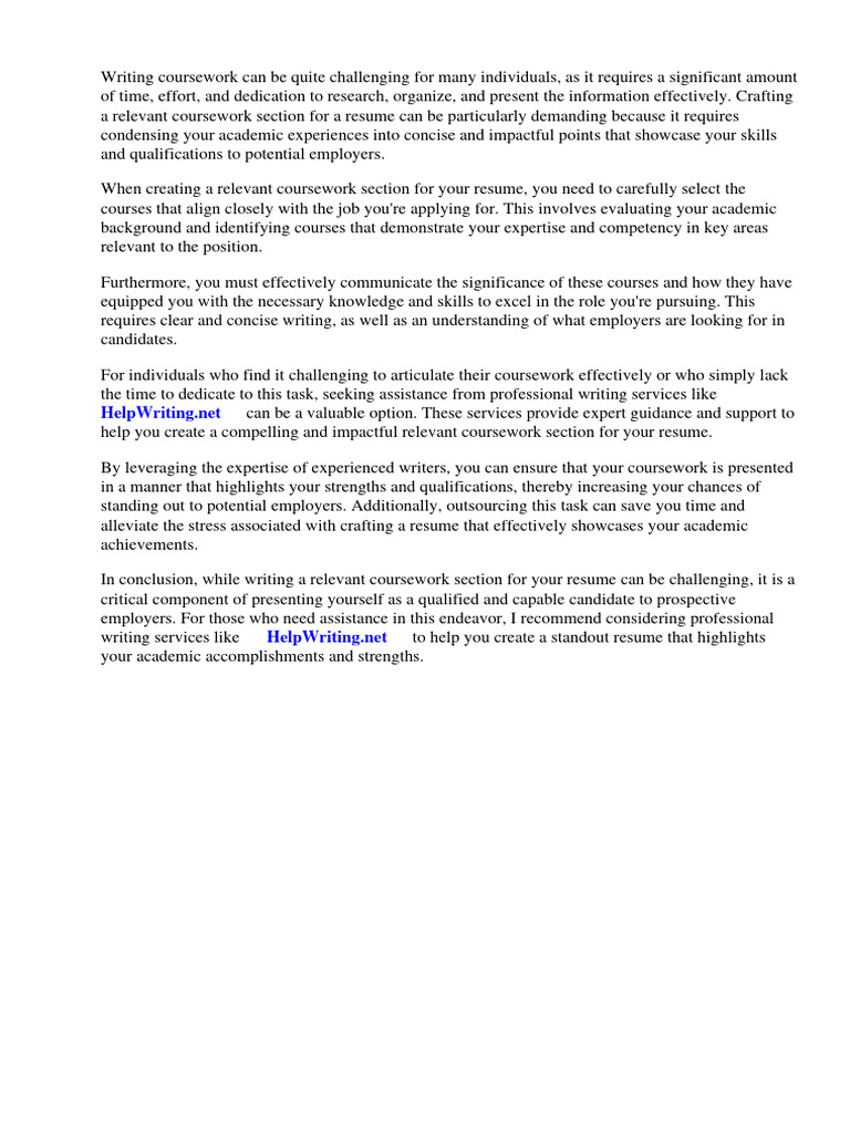 Relevant Coursework Resume | Download Free PDF | Résumé | Recruitment