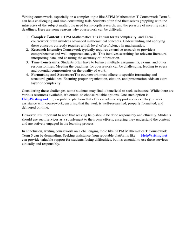 STPM Mathematics T Coursework Term 3 | PDF