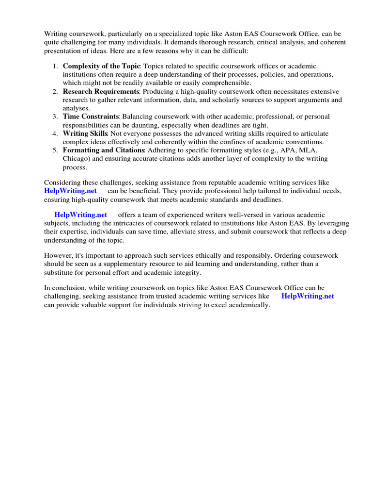 Aston Eas Coursework Office | PDF | Master Of Business Administration ...