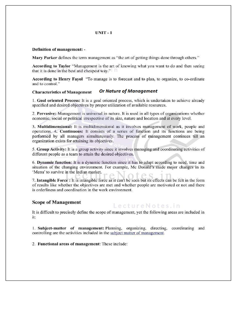 Unit-I - Introduction To Management | PDF