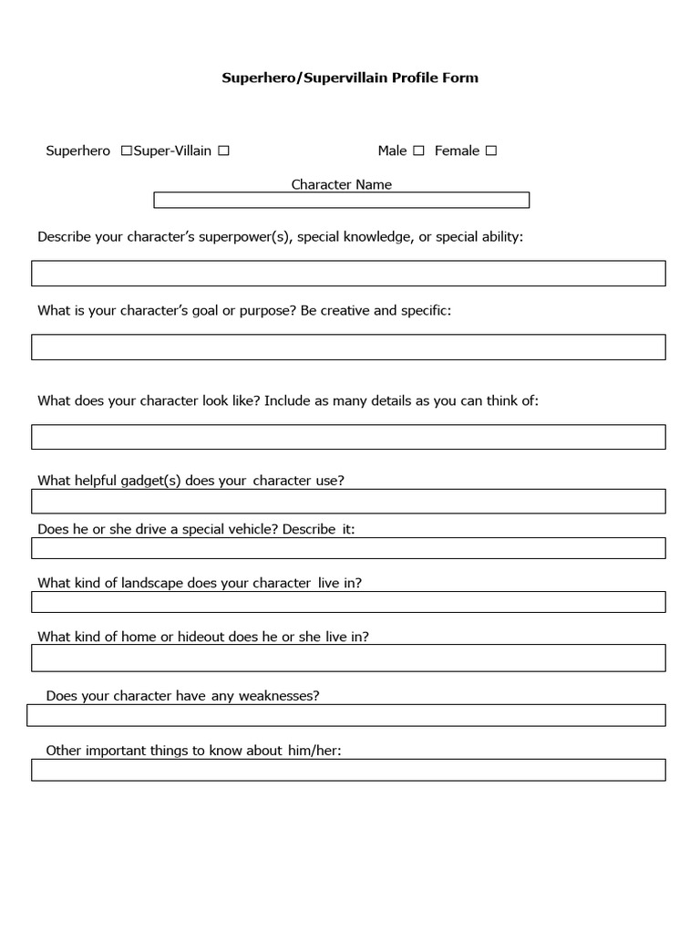 Superhero/Villain Profile Template | PDF | Self-Improvement