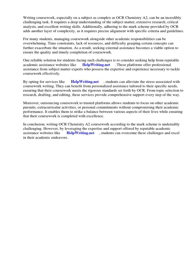Ocr Chemistry A2 Coursework Mark Scheme | PDF | Chemical Reactions ...
