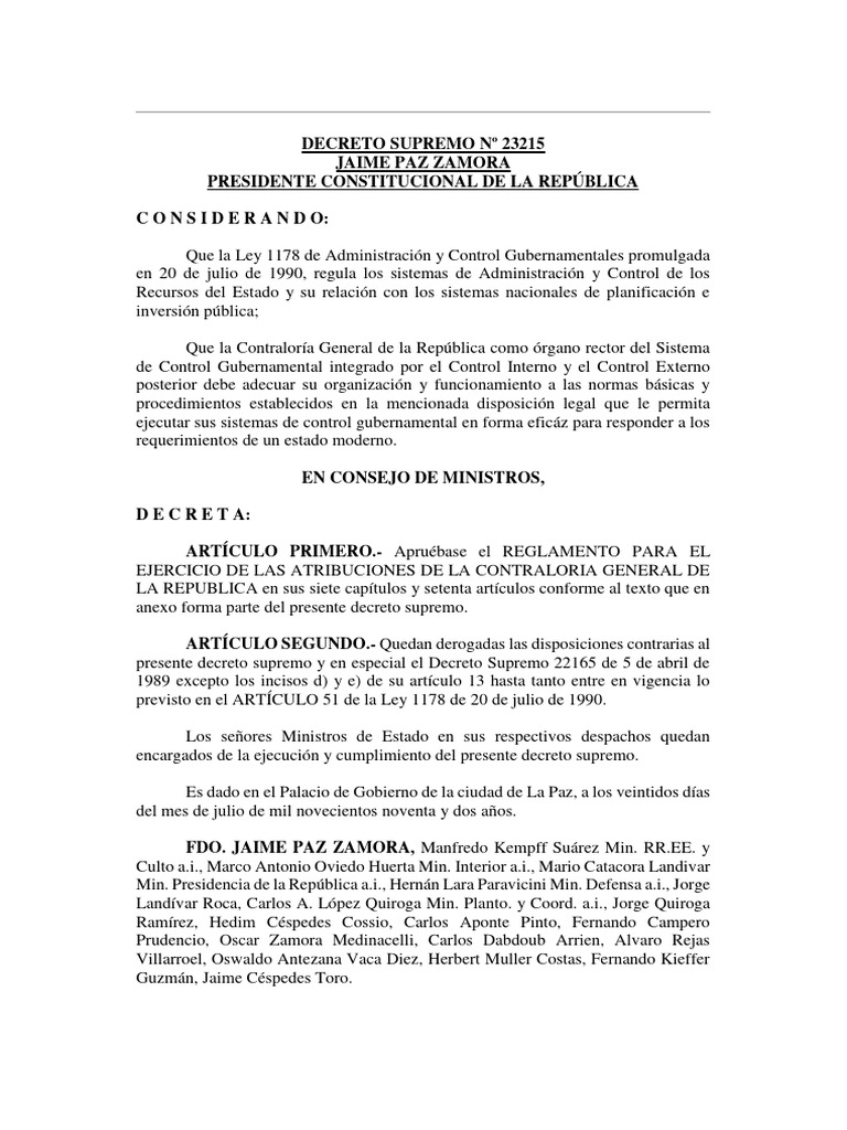 Reglamento de la Contraloría General de Bolivia | PDF | Bolivia | Gobierno