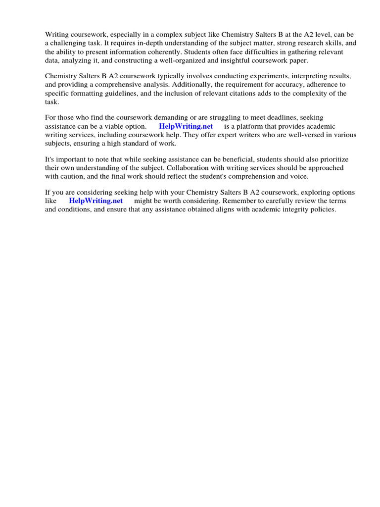 Chemistry Salters B A2 Coursework | PDF | Chemical Bond | Chemistry