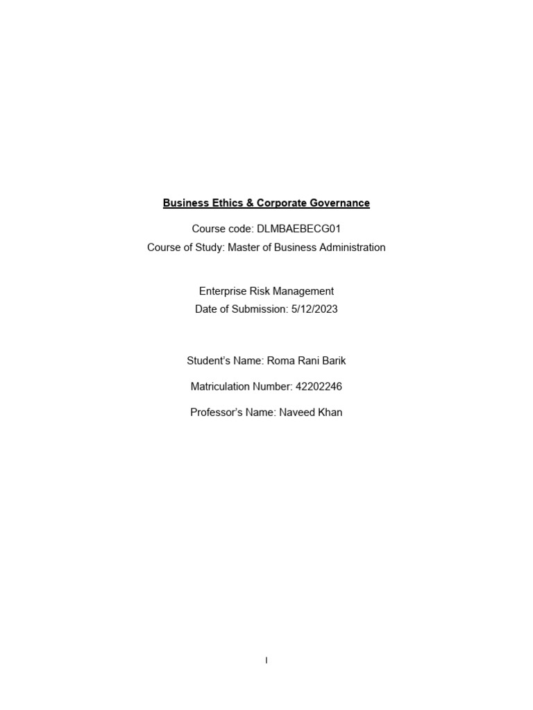 Roma Rani Barik Business Ethics Corporate Governance 274934 258017178 | PDF