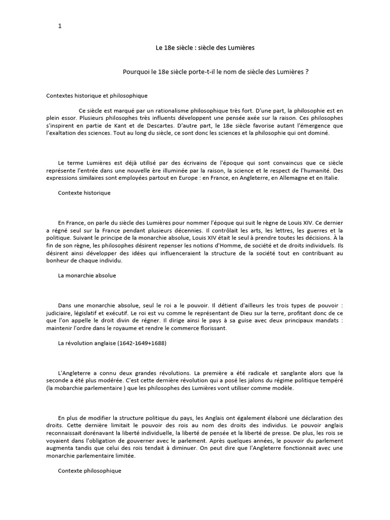 Le Siècle des Lumières : Philosophie et Science | PDF | Siècle des ...