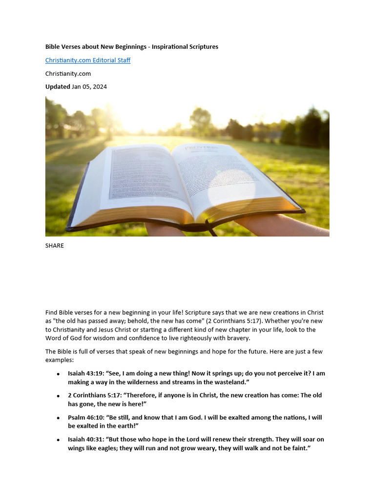 Bible Verses About New Beginnings | PDF | Jesus | Assurance (Theology)