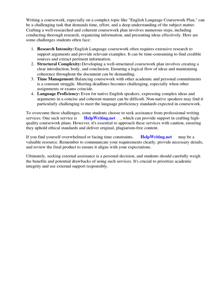 As English Language Coursework Plan | PDF