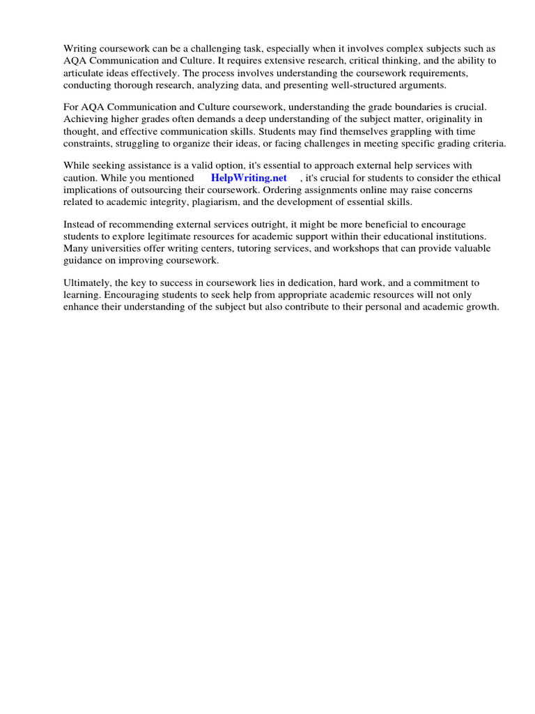 Aqa Communication And Culture Coursework Grade Boundaries Pdf United Kingdom Schools