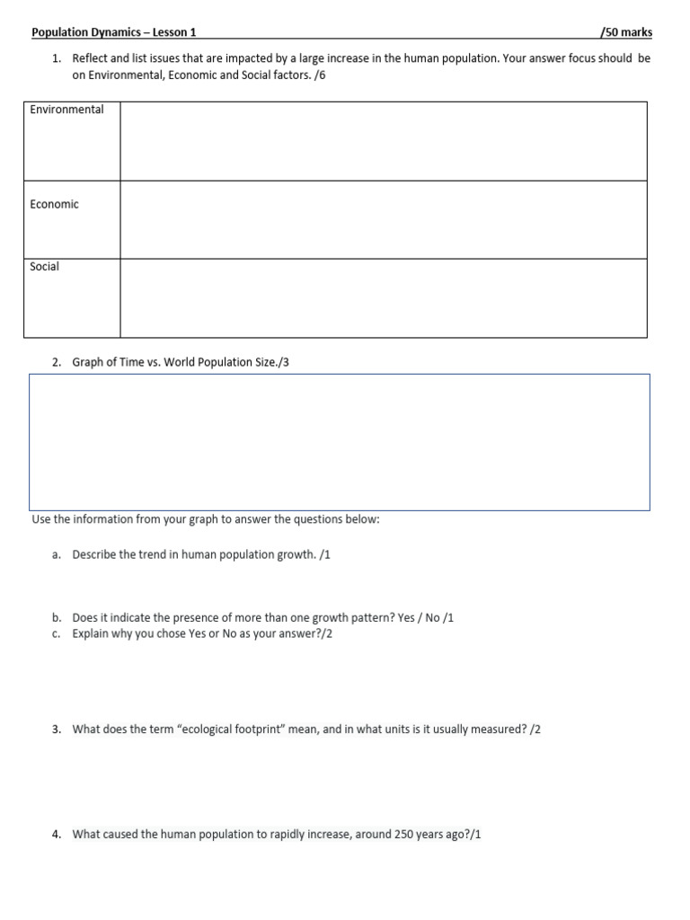 Population Dynamics Evidence of Learning Lesson 1 | PDF | Habitat ...