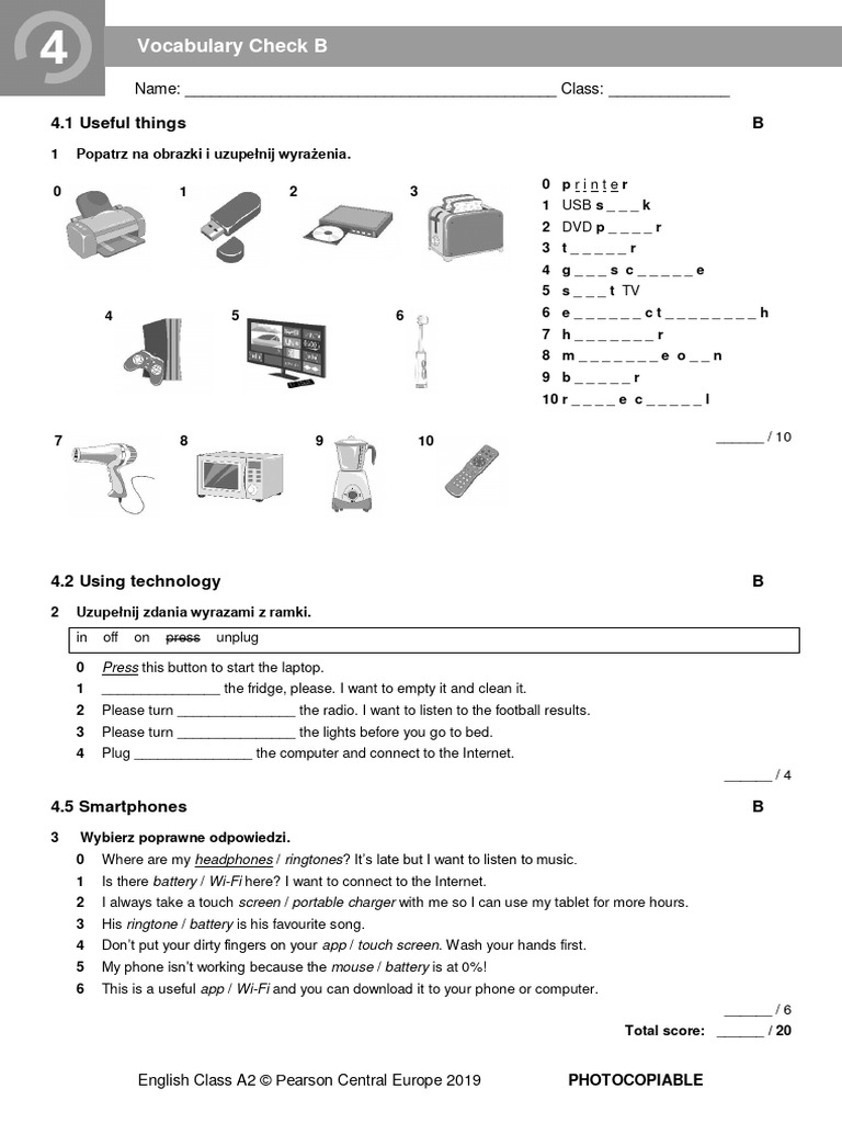 EC - A2 - Tests - Vocabulary Check 4B | PDF | Telephone | Computer ...