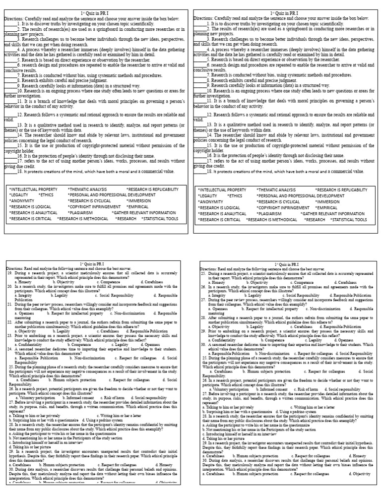 Quiz in PR I Questions | PDF | Informed Consent | Plagiarism