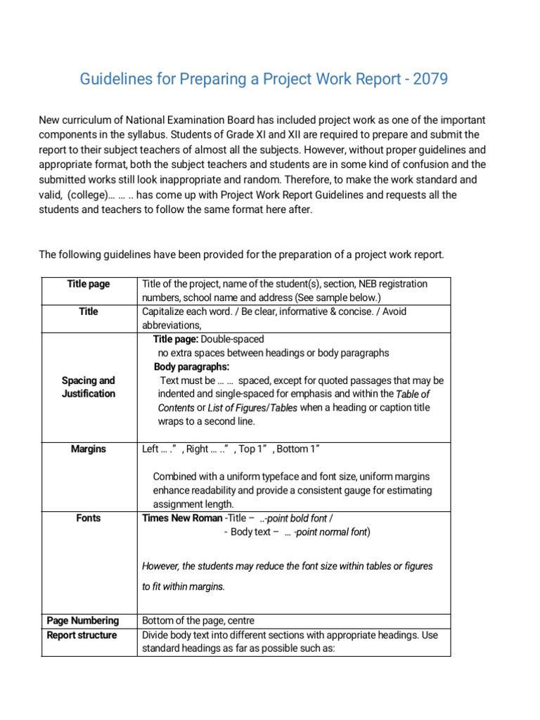 Guideline For Project Work Report 2079 1 | PDF | Typography | Printing