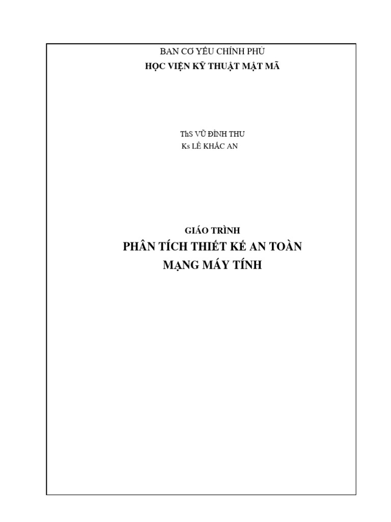 Giao Trinh PhanTich ThietKe AnToan MMT | PDF