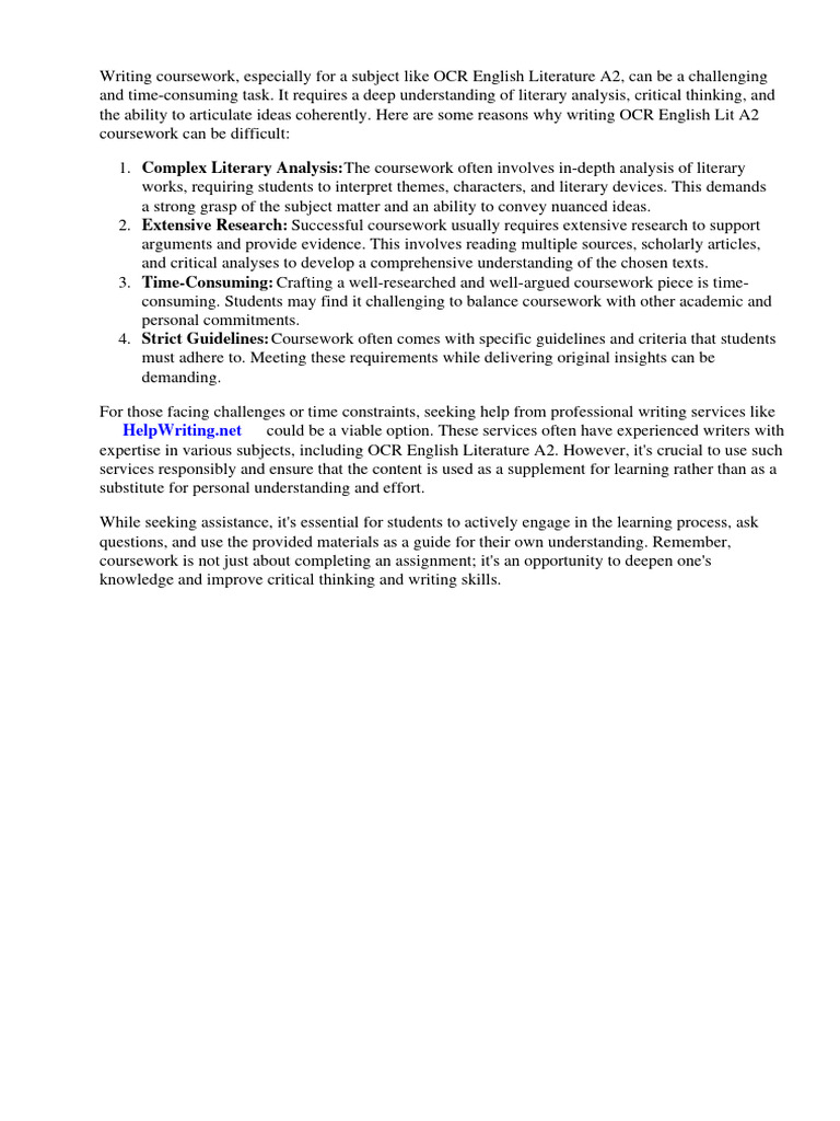 Ocr English Lit A2 Coursework | PDF | Critical Thinking