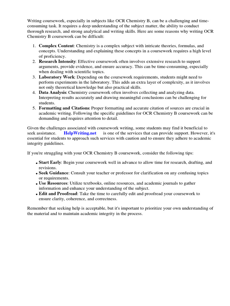 Ocr Chemistry B Coursework | PDF | Theory | Cognition