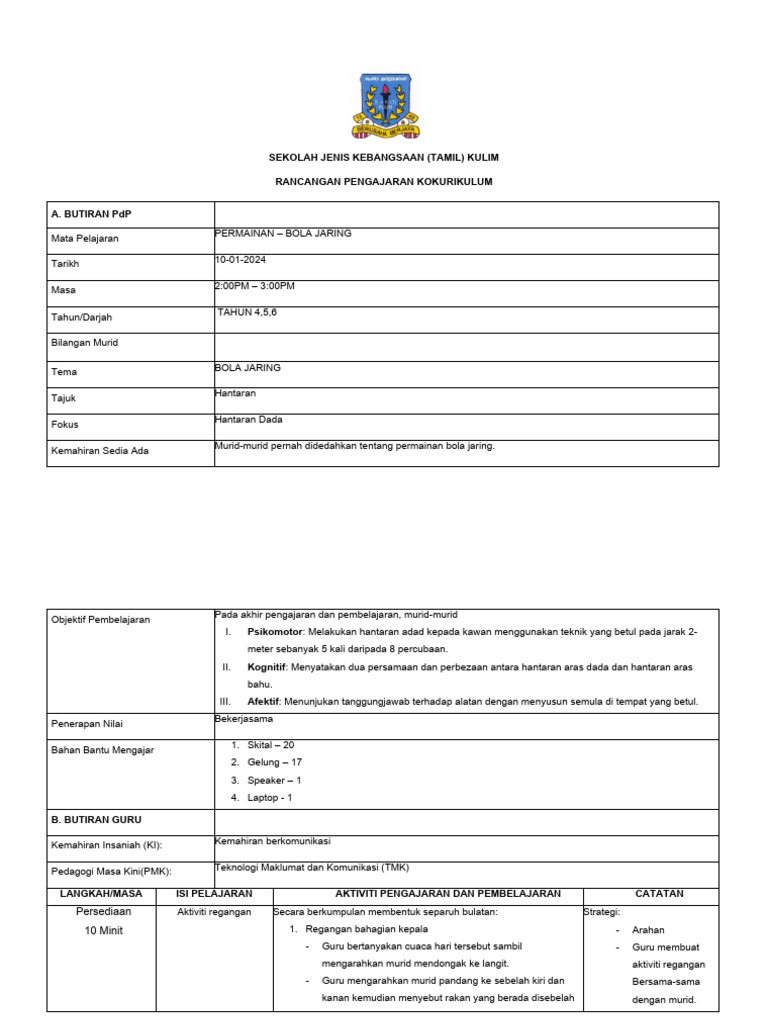 Sekolah Jenis Kebangsaan (Tamil) Kulim Rancangan Pengajaran Kokurikulum ...