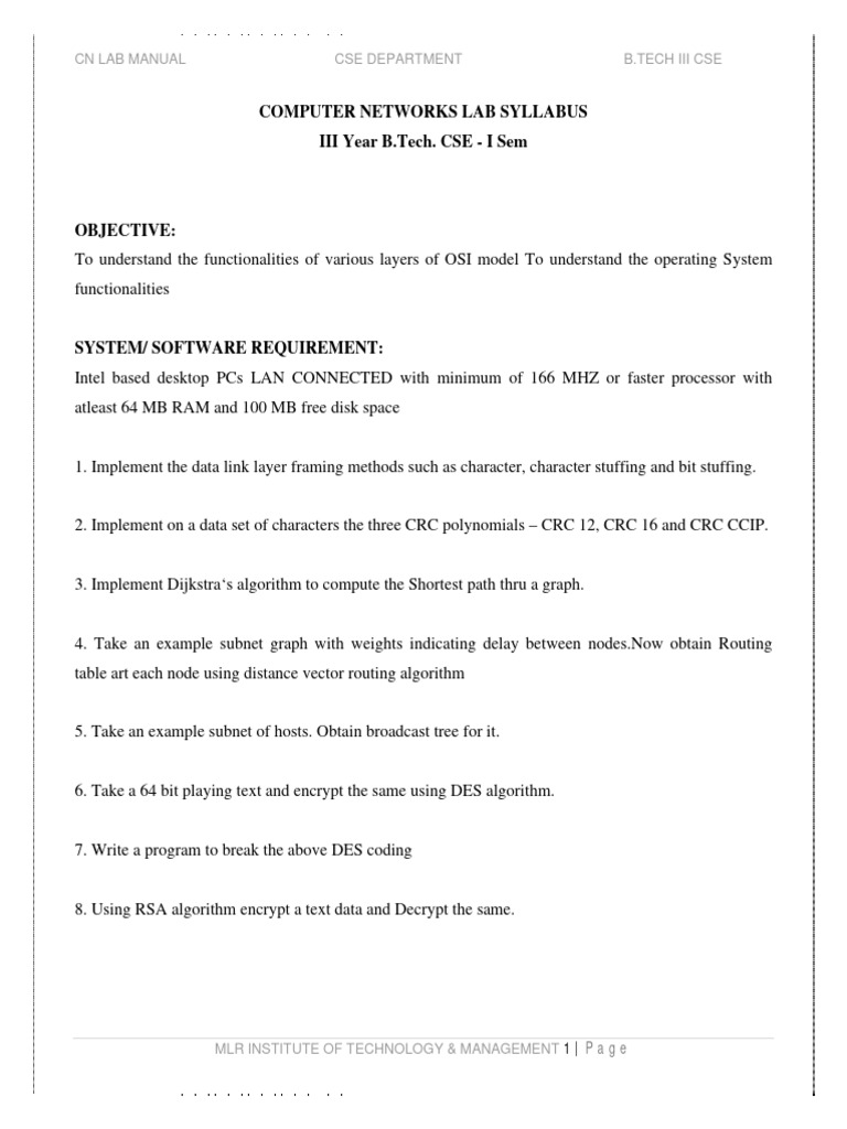CN Lab Manual Cse Department | PDF | Routing | Computer Network