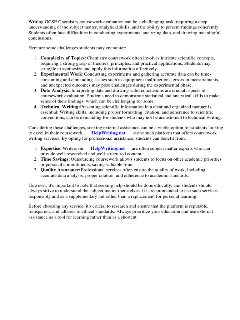 Gcse Chemistry Coursework Evaluation | PDF | Evaluation | Experiment