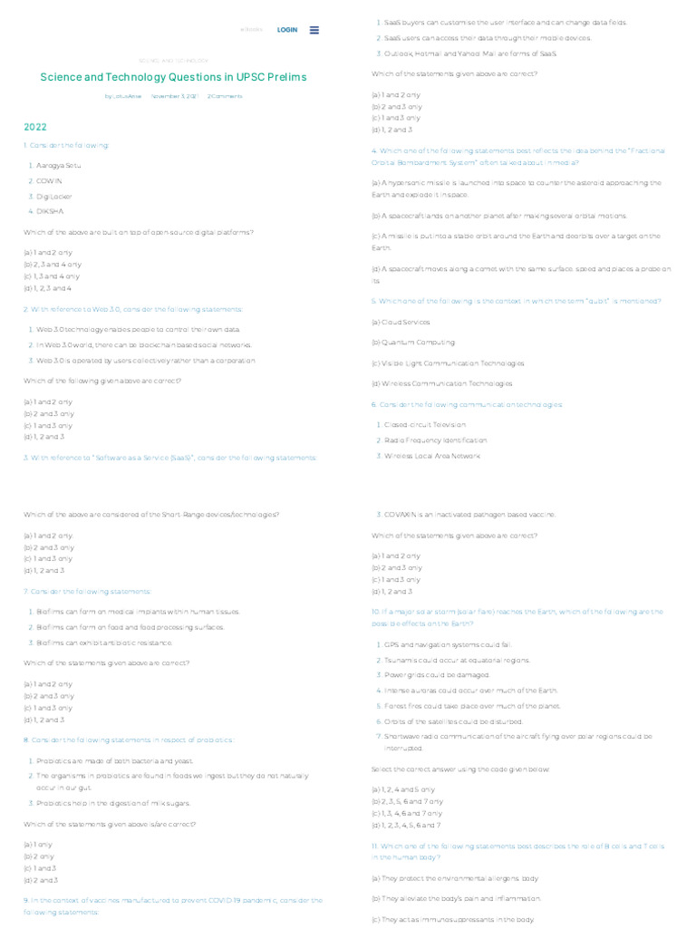Science and Technology Questions in UPSC Prelims | PDF | Viral Vector ...