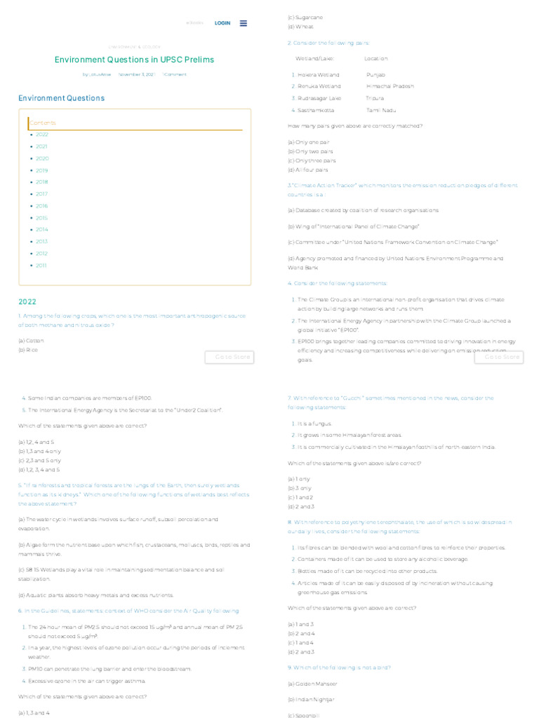 Environment Questions in UPSC Prelims | PDF | Coal | Wetland