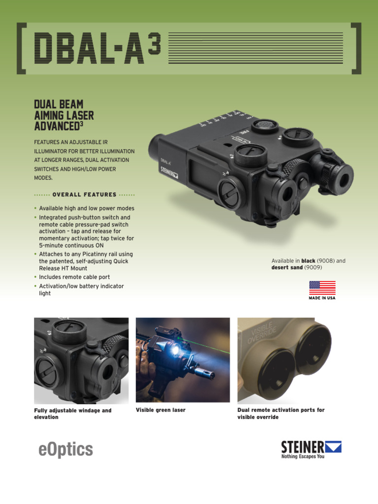 Steiner Optics Dbal-A3-9008-9009 Product Specification Sheet | PDF | Laser | Infrared