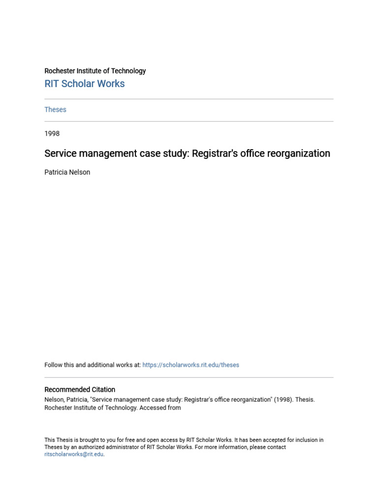Service Management Case Study - Registrars Office Reorganization | PDF ...