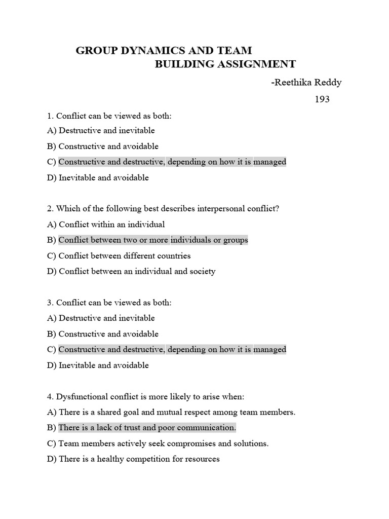 Group Dynamics and Team Building Assignment: - Reethika Reddy 193 | PDF ...