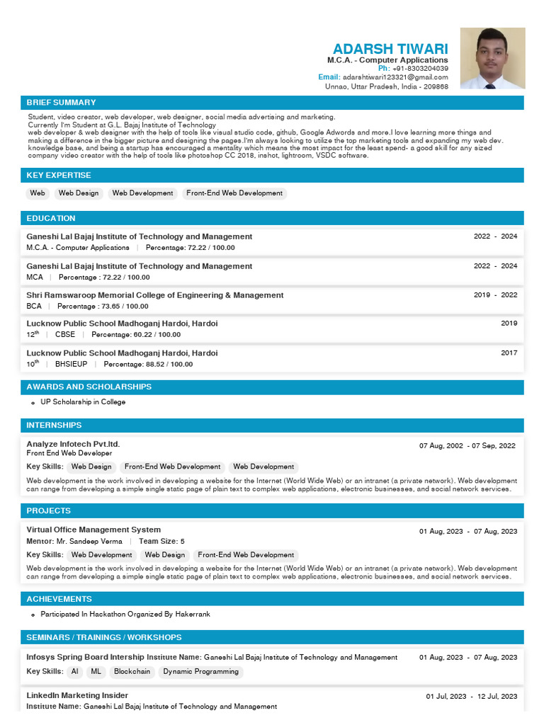 Adarsh Resume | PDF | World Wide Web | Internet & Web